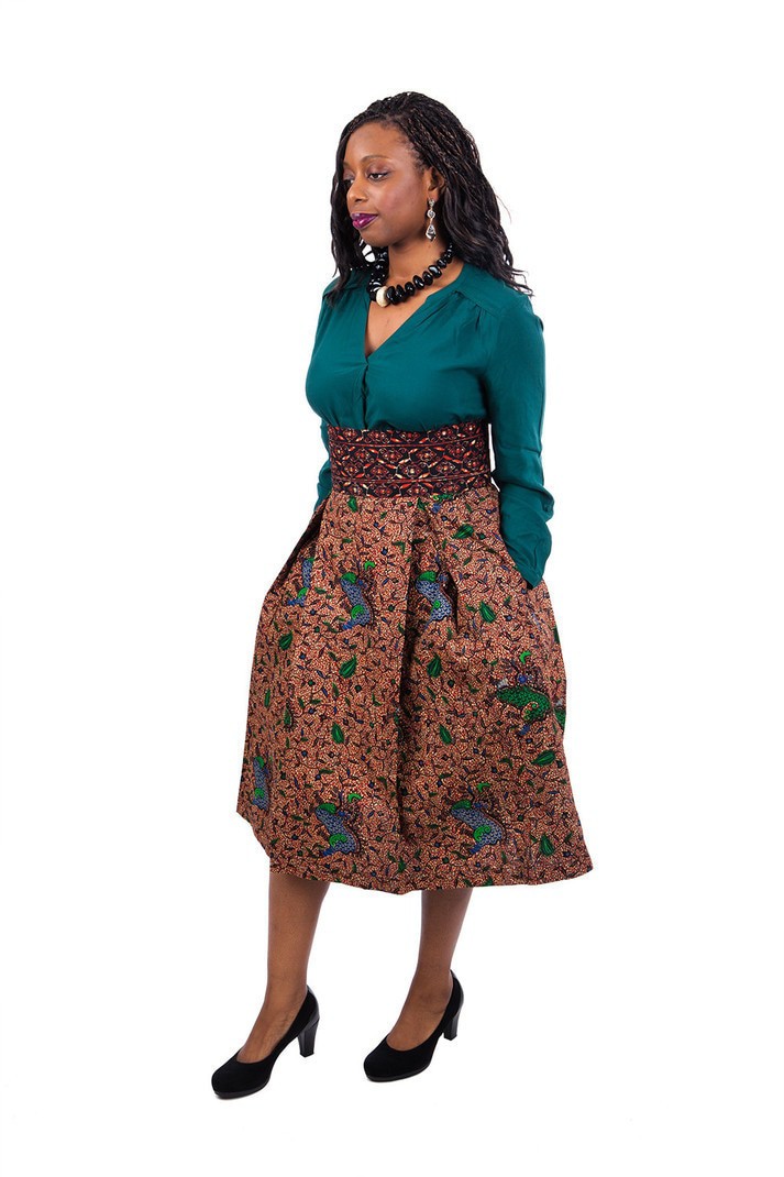 Jupe Mi Longue Taille Haute En Wax Pagne Africain Par Pagnshopea